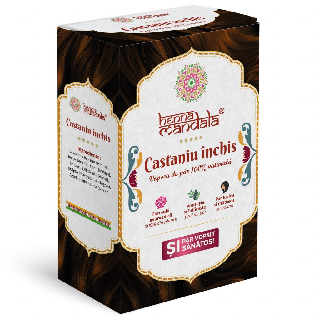 Vopsea de păr naturală CASTANIU ÎNCHIS - Henna Romania